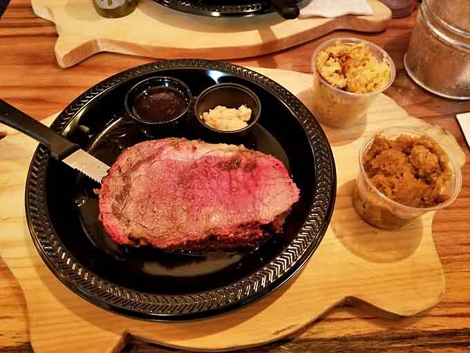 Prime rib that would make a steakhouse chef weep with joy. The perfect pink center surrounded by seasoned crust is meat architecture.