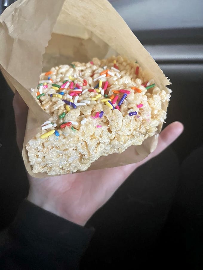 This isn't your lunchbox rice crispy treat &ndash; it's a buttery, marshmallowy cloud studded with rainbow sprinkles that spark joy with every bite.