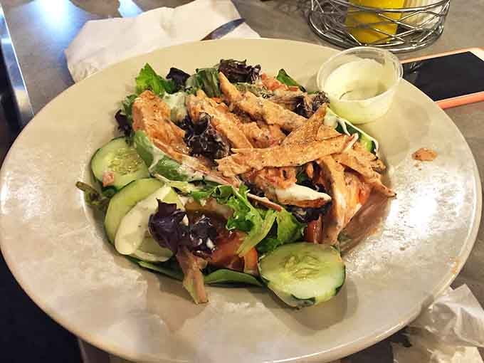 Spicy chicken salad that's actually substantial enough to be a meal, not just rabbit food with protein thrown on top.