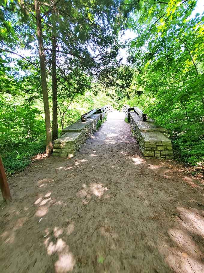 Stone bridges and forest paths combine to create scenes that look suspiciously like they belong in a fantasy novel.