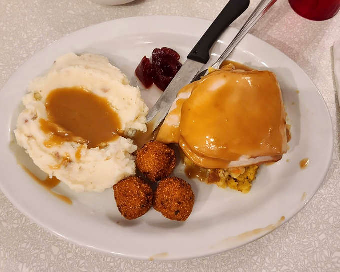 Turkey and dressing with a side of what appears to be fried perfection, because Andy's understands that comfort food should actually be comforting.