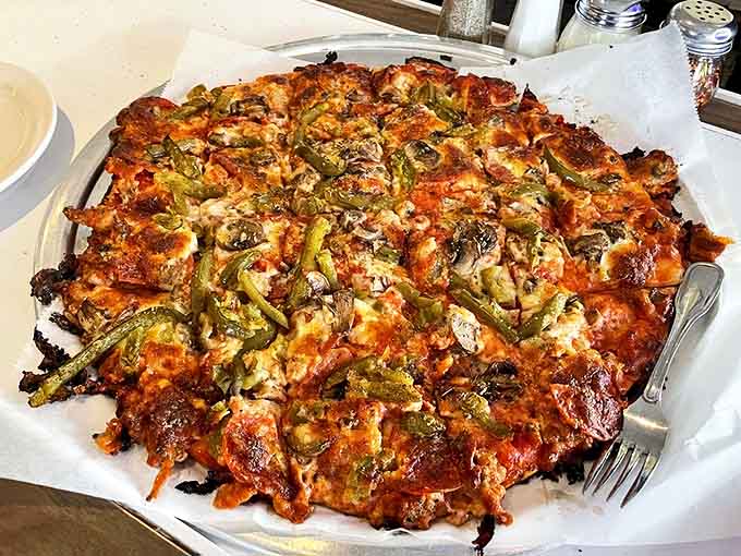 Toppings applied with a generous hand &ndash; this loaded pizza demonstrates why Vito & Nick's has outlasted countless food trends.