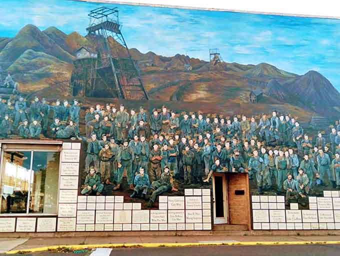 The mining mural captures the grit and determination of the workers who descended into the earth, their faces telling stories that history books often overlook.