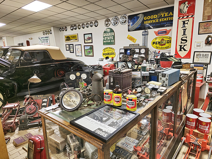 A perfectly preserved mechanic's workbench transports you to the days when racing innovations happened in garages, not computer labs.