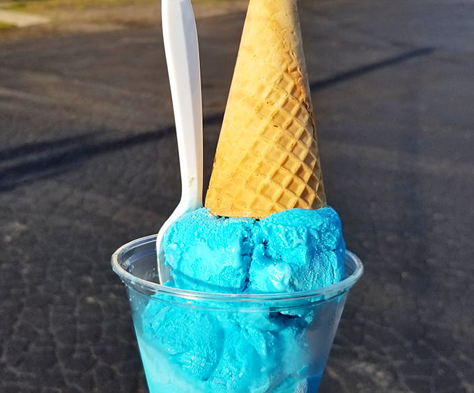 Blue Moon ice cream in a sugar cone &ndash; that mysteriously delicious Michigan favorite that tastes like childhood summers and defies exact description.