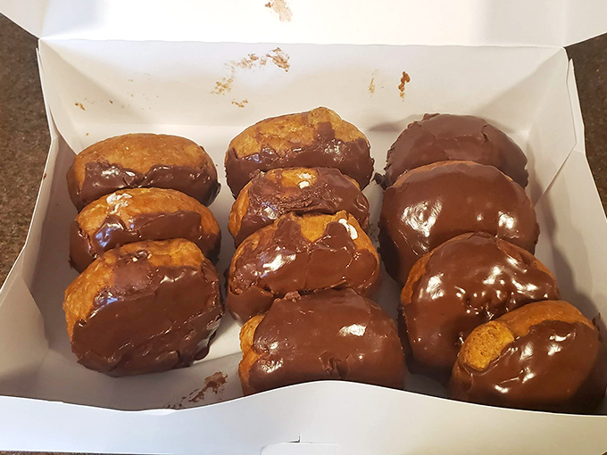 Chocolate bismarks lined up like soldiers ready to sacrifice themselves for your breakfast happiness, and what noble soldiers they are.