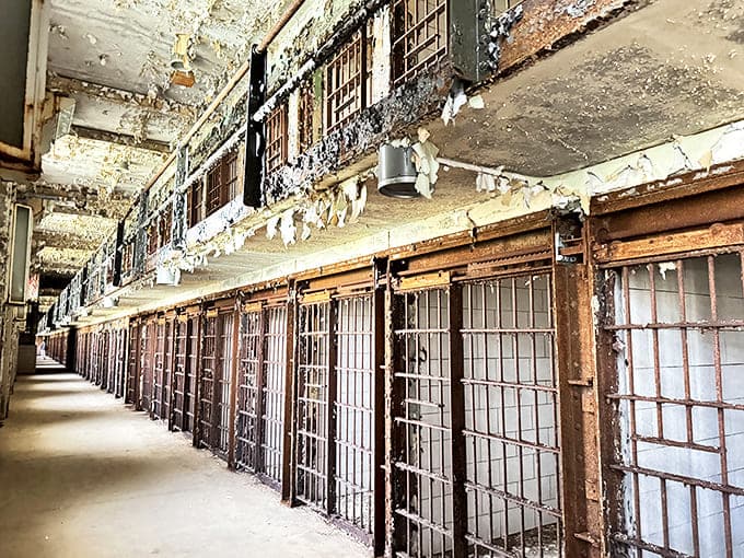 Endless rows of cells stretch into infinity, each identical space once containing an entirely different human story of regret and survival.