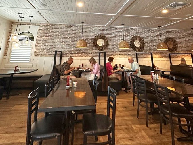 The dining room buzzes with conversation and contentment &ndash; where locals and visitors alike gather for meals that feel both special and comfortably familiar.
