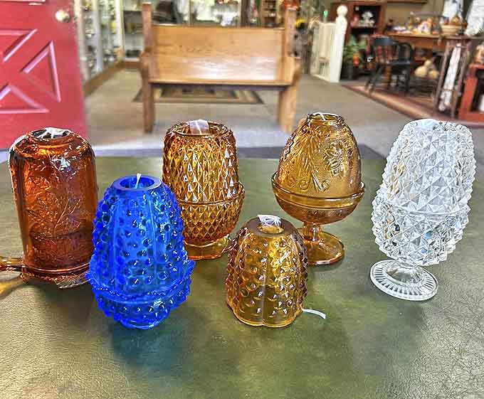 These colorful glass treasures catch light like stained glass windows for your tabletop – Depression-era beauty that survived economic hardship to brighten modern homes.