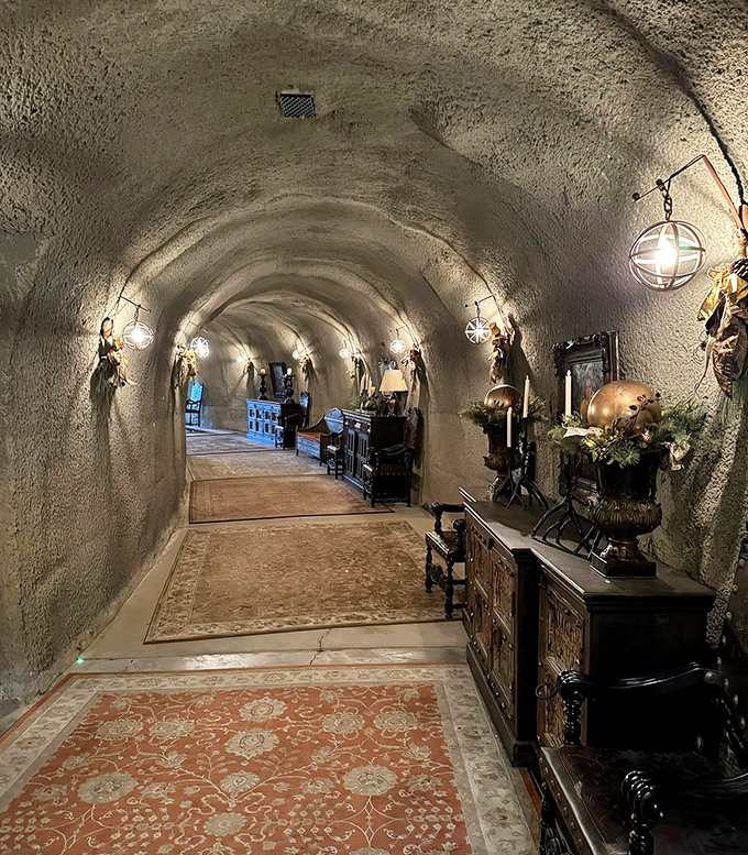 Step into another world &ndash; the underground wine cave corridor beckons with soft lighting and centuries-old winemaking tradition.