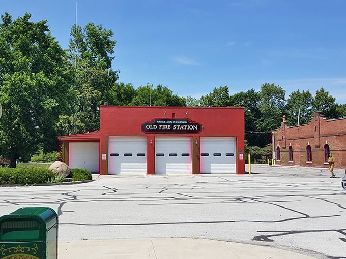 The old fire station stands proudly in its bright red coat, a reminder that preserving history doesn't mean keeping it behind glass.