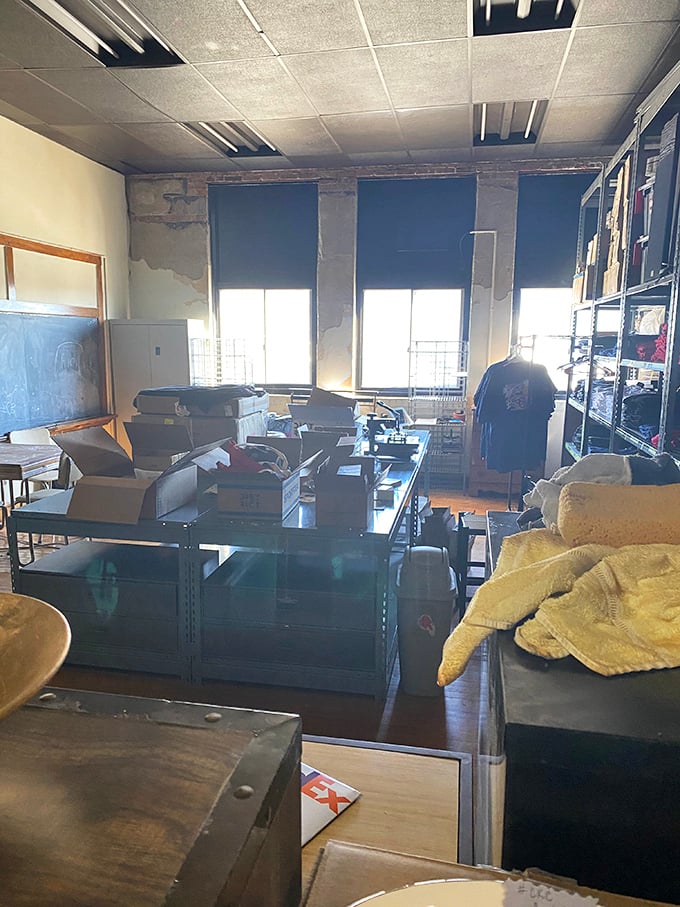 Behind-the-scenes glimpse of the antique store's workspace, where tomorrow's treasures await preparation and pricing.