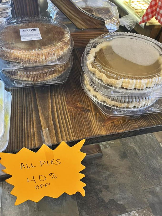 Pies await their forever homes, flaky crusts barely containing seasonal fillings that grandmothers would approve of.
