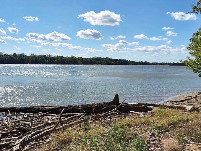 The mighty Ohio River glitters in afternoon light, the same view that river pirates once surveyed while planning their next nefarious scheme.
