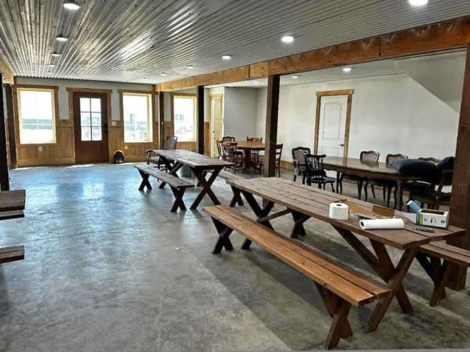 Long wooden tables practically beg for family-style feasts and board game battles that last well into the evening.