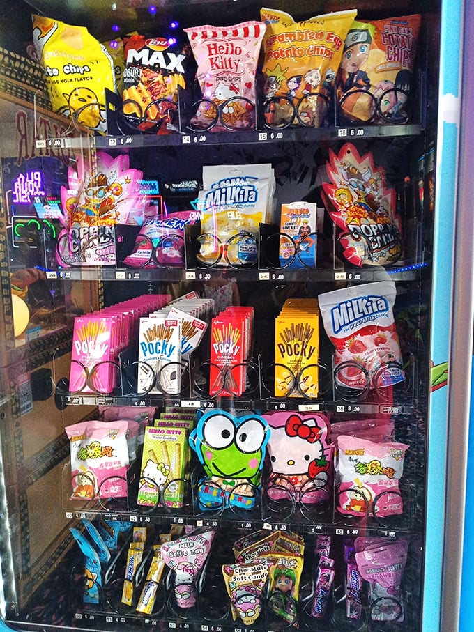 Snack heaven for gamers with international flair&mdash;Pocky sticks, Hello Kitty treats, and nostalgic munchies fuel late-night high-score quests.