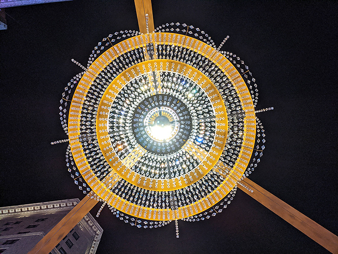 The view from directly beneath offers a perspective few experience &ndash; like standing under a frozen firework of crystal and light.