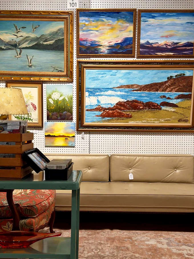 The art wall showcases paintings that escaped basement storage to find new admirers &ndash; each landscape a window to another time.