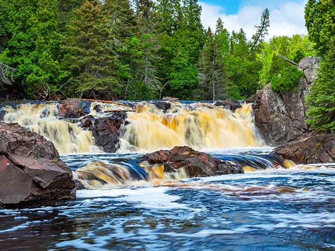 Two Step Falls lives up to its name with multiple tiers that create a staircase of rushing water through the northern Minnesota wilderness.
