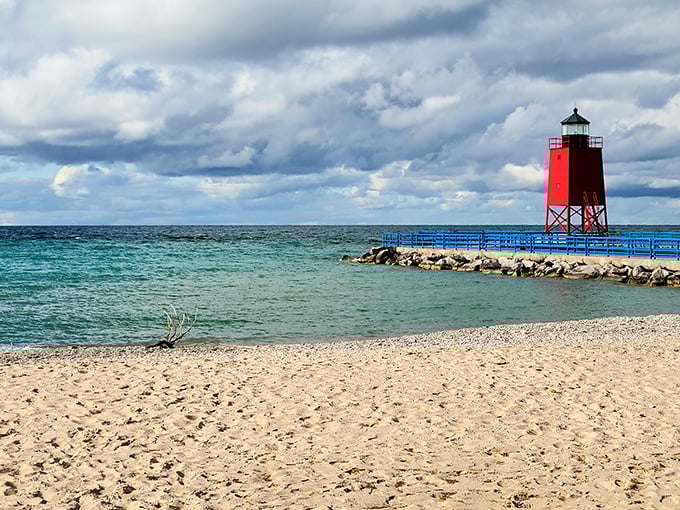 The gentle slope of Michigan Beach Park's shoreline makes it perfect for families, with dunes providing natural beauty.