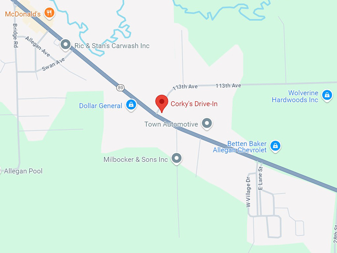 corky&rsquo;s drive in 10 map