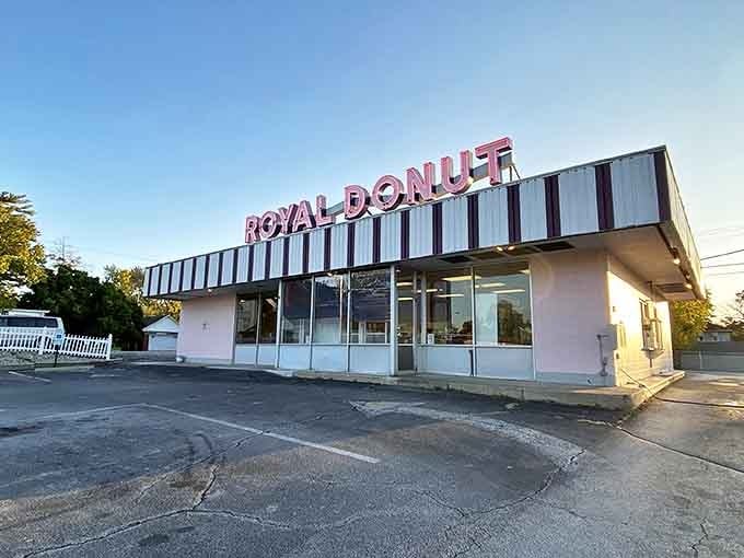 The iconic pink-and-white Royal Donut storefront stands like a sweet beacon in Danville, promising fried perfection within its unassuming walls.