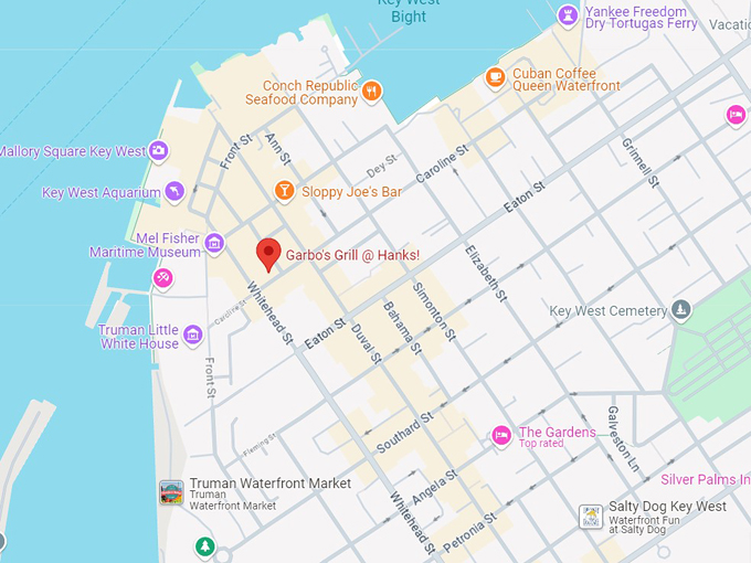 garbo's grill @ hanks! 10 map.