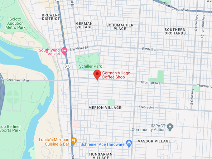 german village coffee shop map