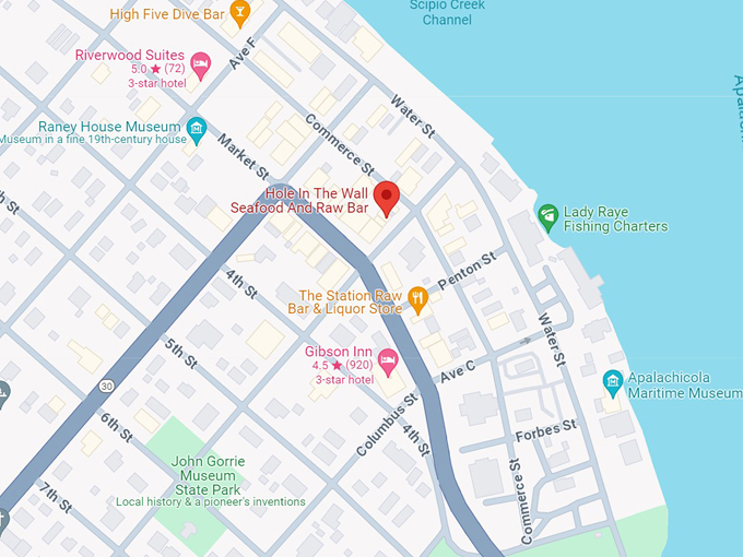 hole in the wall seafood and raw bar 10 map