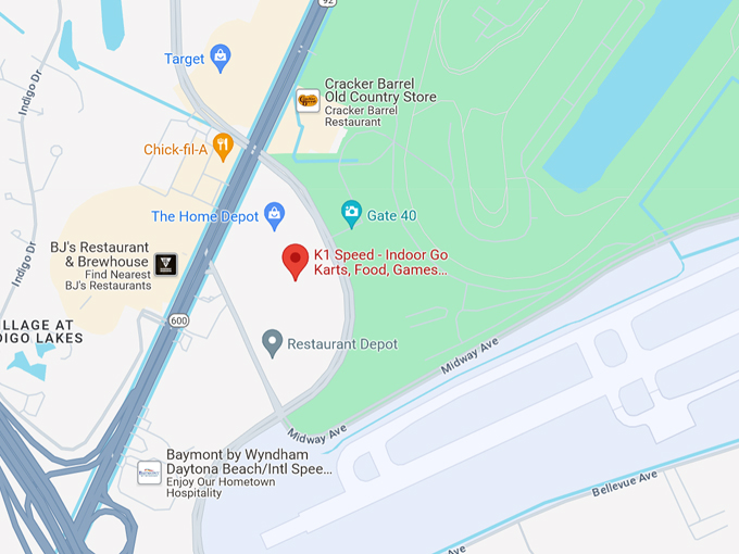 k1 speed indoor go karts, food, games, and things to do in daytona beach 10 map