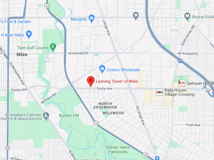 leaning tower of niles, niles map