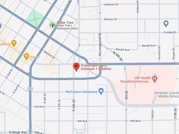 scavenged parts antiques + oddities 10 map