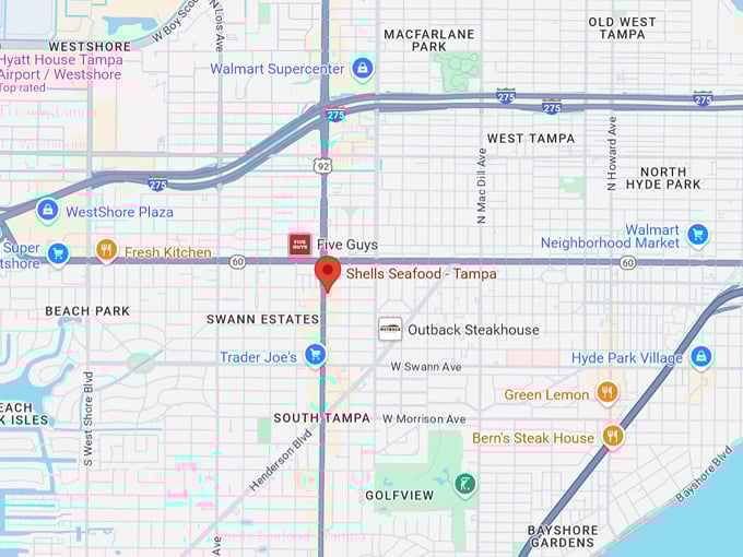shells seafood tampa map