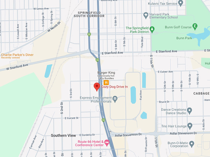 The Cozy Dog Drive In Map