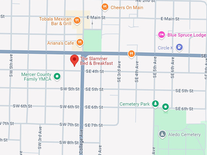 the slammer bed & breakfast map