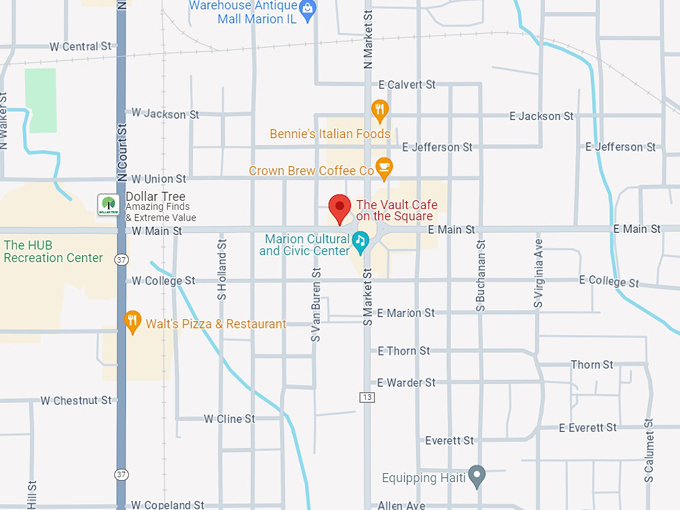 The Vault Cafe on the Square map