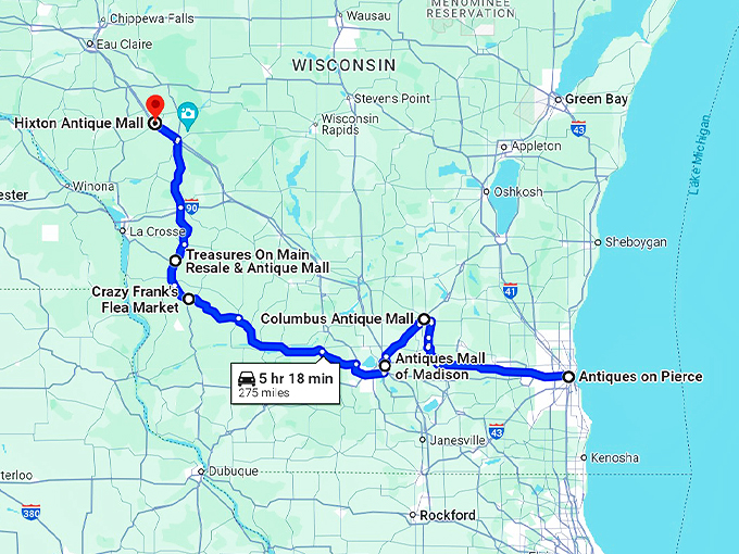 antique road trip wisconsin 10 map