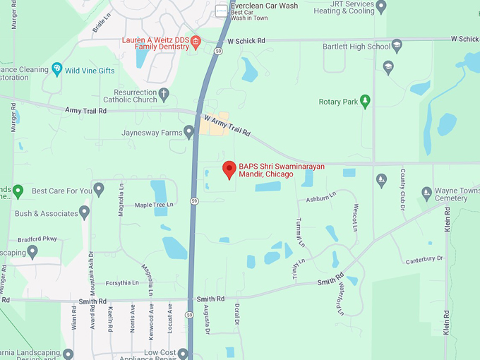 baps shri swaminarayan mandir, chicago 10 map