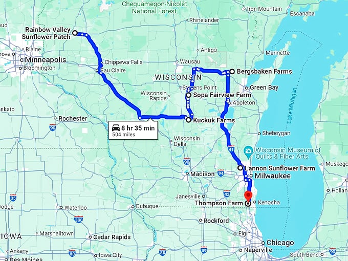 sunflower fields wisconsin trip 10 map