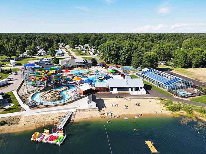 Aerial view: A bird's-eye paradise where water slides meet wilderness &ndash; Michigan's answer to "are we having fun yet?" (Spoiler: yes, we are!)