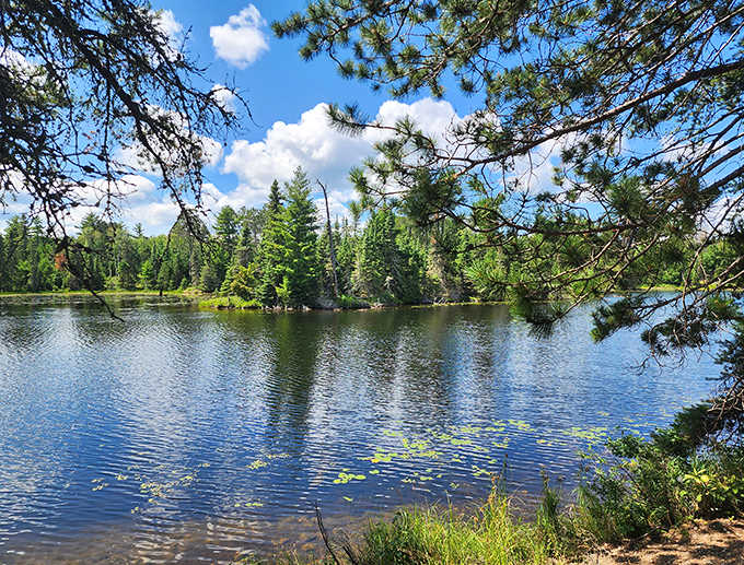 Welcome to wilderness perfection! Bear Head Lake State Park's entrance sign promises adventures that even the carved bear can't keep secret.
