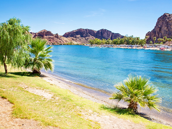 Turquoise waters meet rugged mountains at Buckskin Mountain State Park, creating Arizona's most refreshing contradiction &ndash; a beach vacation in the desert!