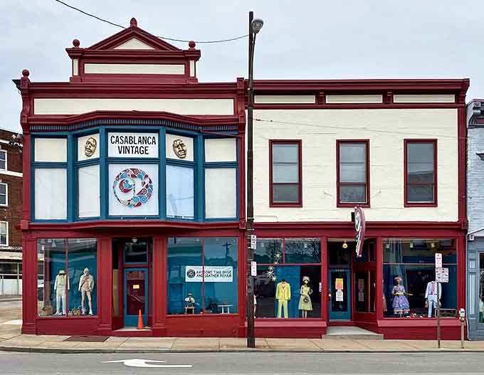 Casablanca Vintage's striking red and blue Victorian fa&ccedil;ade stands proudly on Cincinnati's Vine Street, a colorful beacon for treasure hunters.
