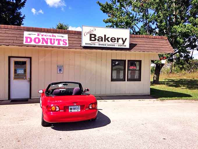 A humble roadside shrine to sugar and spice, Conley's unassuming exterior hides treasure within. The red convertible knows what's up.