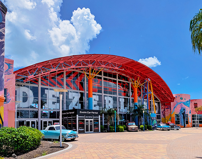 The vibrant red canopy of Dezerland beckons like a circus ringmaster inviting you to the greatest indoor show.