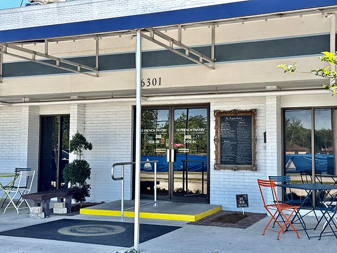 White brick simplicity with a pop of blue trim &ndash; The French Pantry's unassuming fa&ccedil;ade hides Jacksonville's most delicious secret.