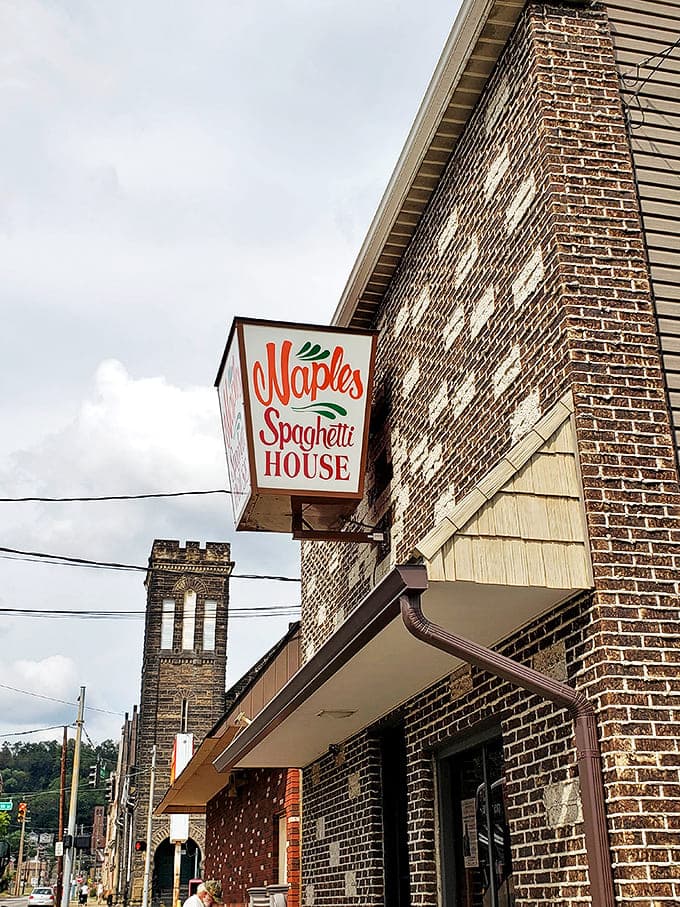 The iconic brick exterior and vintage sign promise authentic Italian flavors that have been drawing crowds to Steubenville for generations.