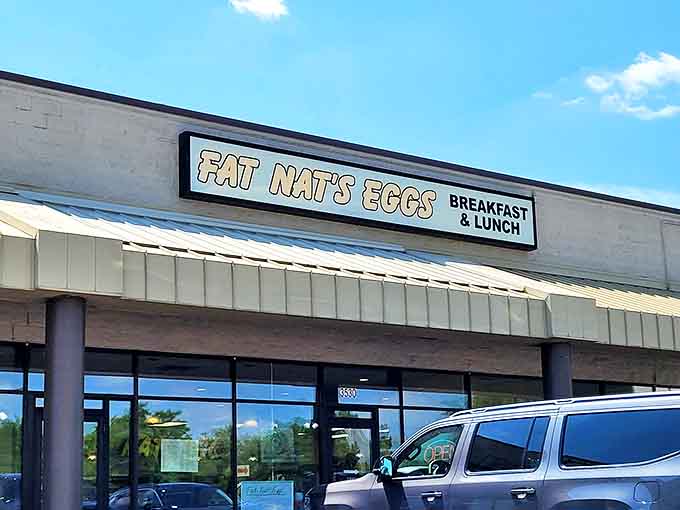 Exterior: Unassuming strip mall treasure hiding Minnesota's breakfast holy grail &ndash; where culinary magic happens behind modest storefront glass.