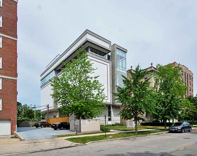 The Halim Time & Glass Museum's modern exterior belies the centuries of history housed within its walls, standing like a time capsule in Evanston's urban landscape.