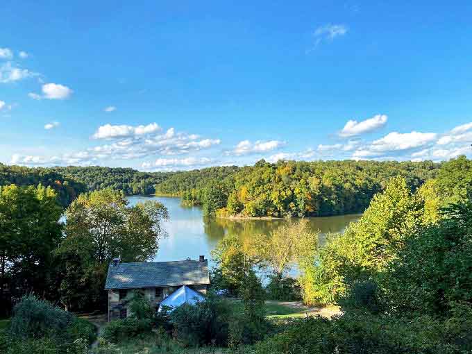 The Kennedy Stone House stands majestically overlooking Salt Fork Lake, like a historical celebrity that's aged better than most Hollywood stars.